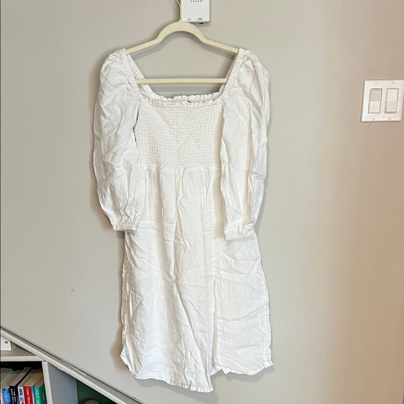J. Crew | Dresses | J Crew Smocked White Long Sleeve Linen Dress | Poshmark